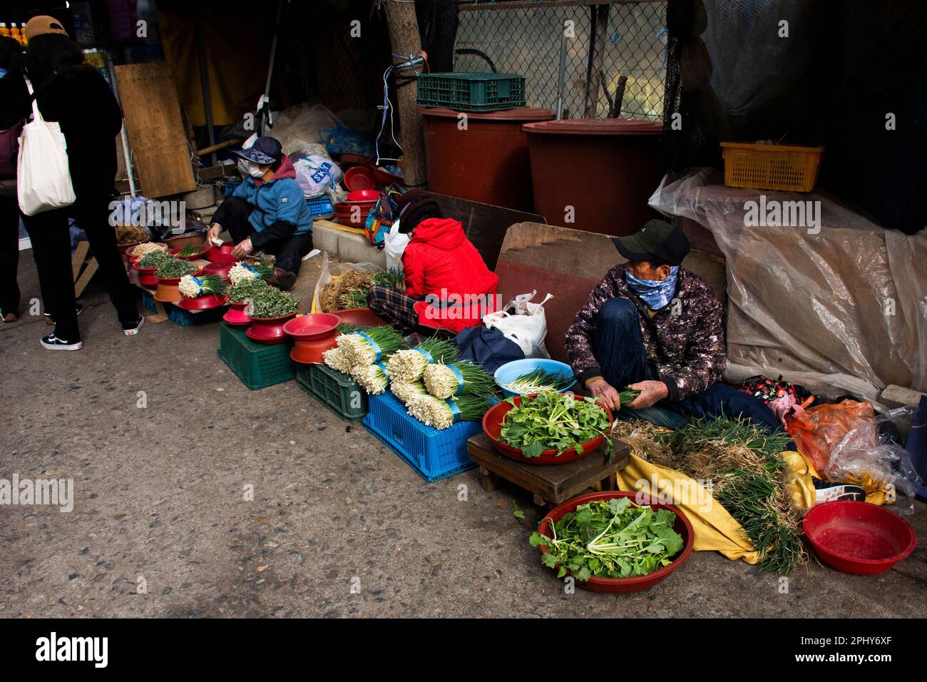 Life lifestyle of hawker stall traditional korean people sale fruits ...