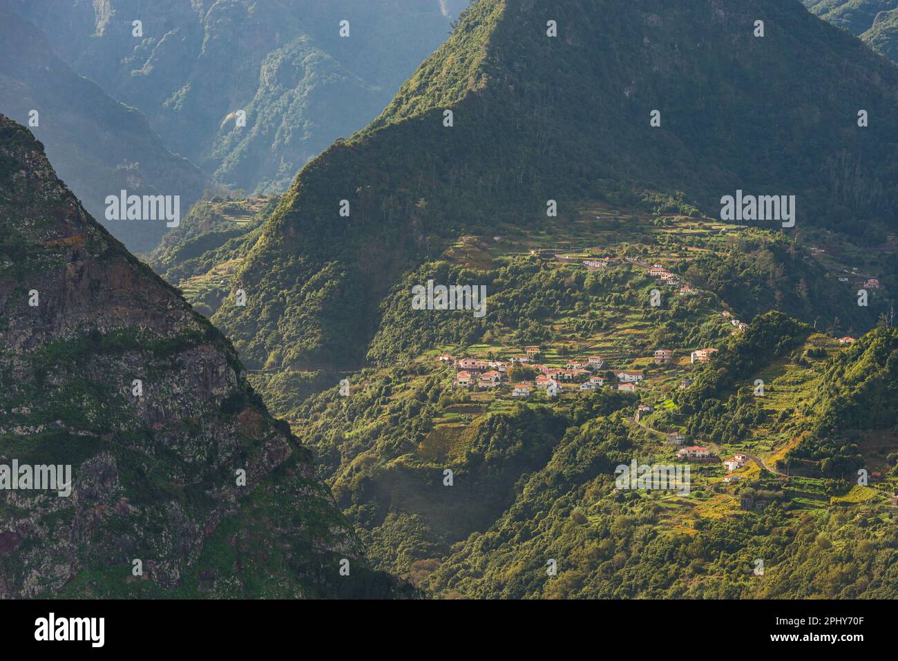 A breathtaking aerial view of the Madeira mountain range, showcasing ...