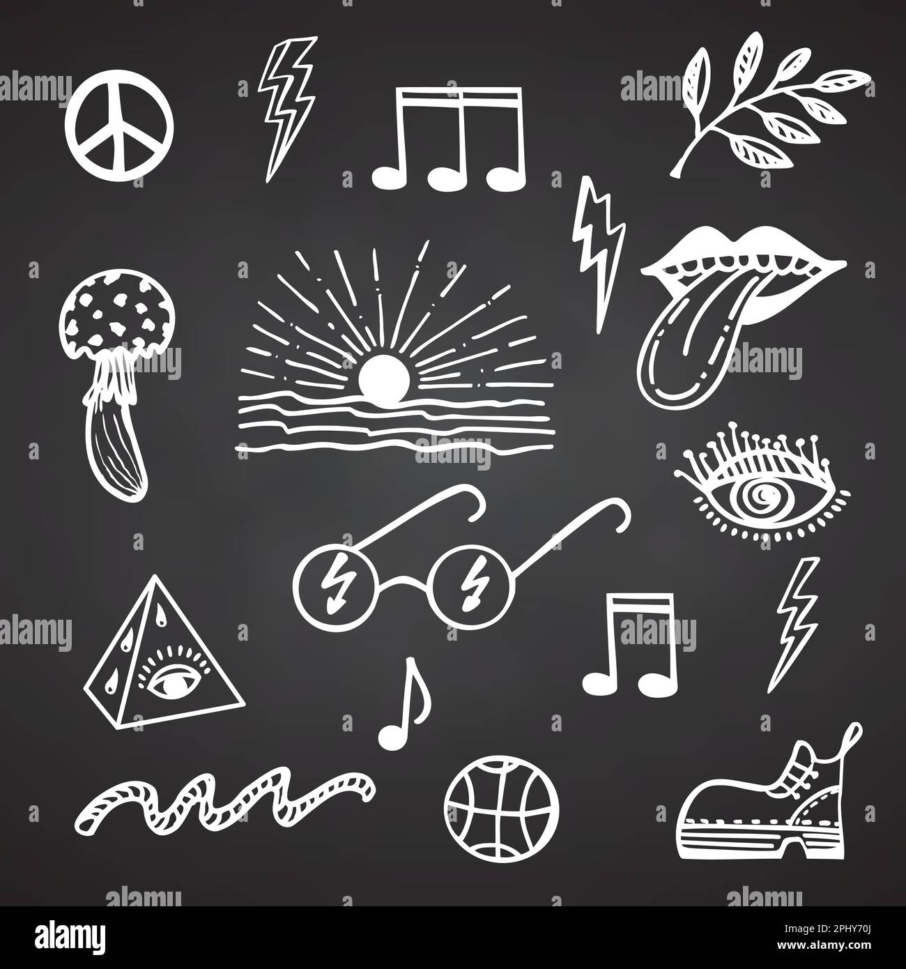 Collection of groove psychedelic elements. Retro design of hipster ...