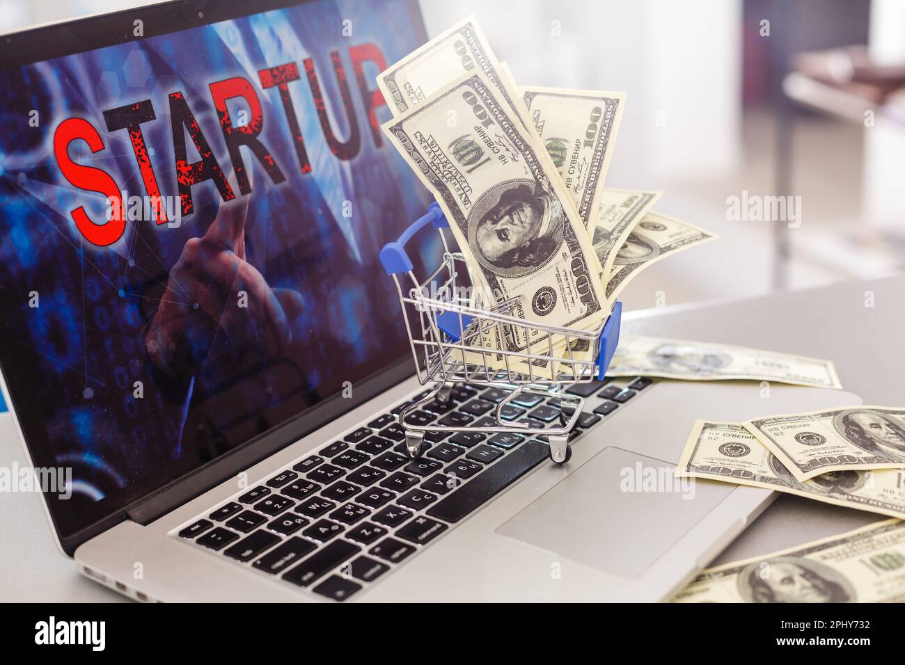 Graphs and diagramm on notebook screen, laptop with startup Stock Photo ...