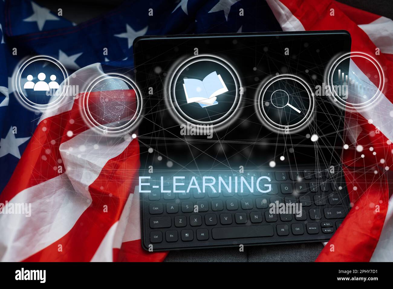 E-learning education, internet lessons and online webinar. Person who ...