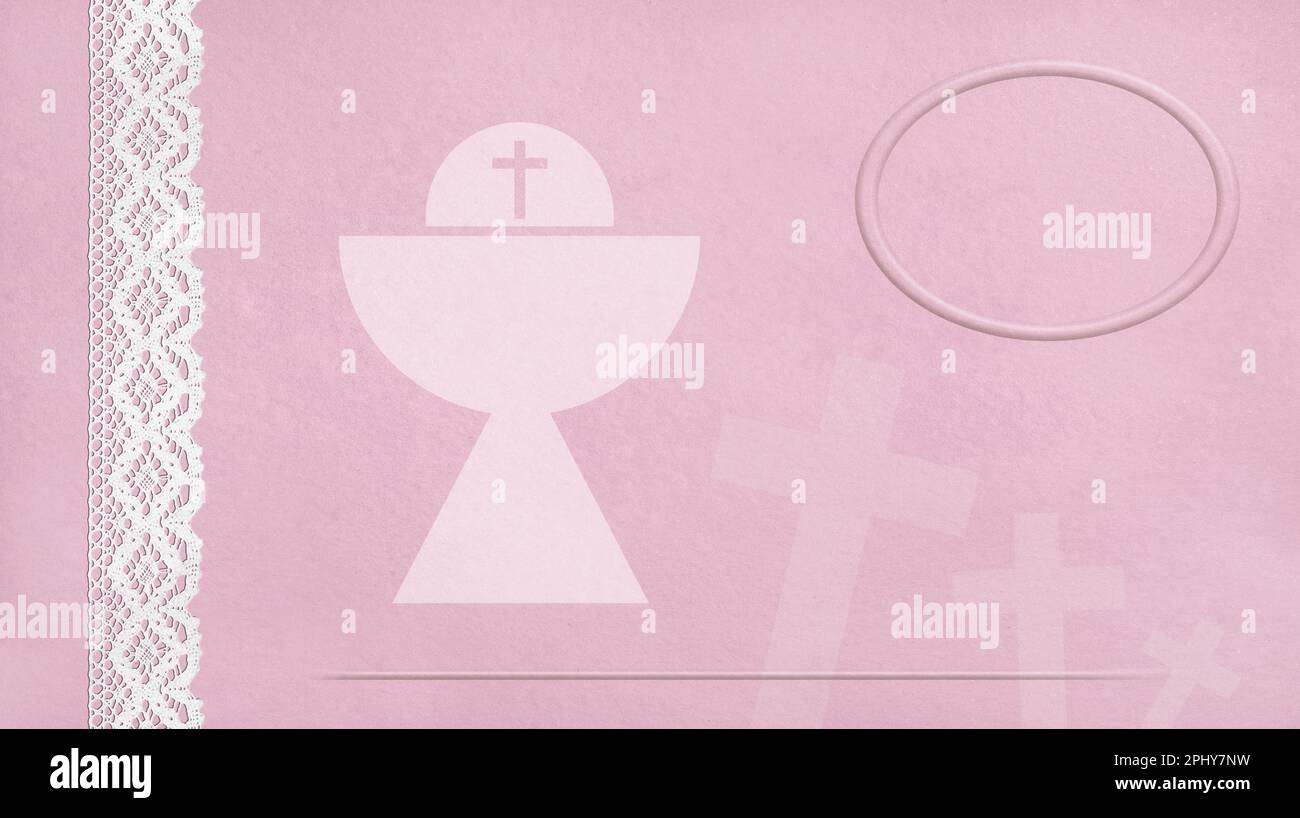 First Communion pink reminder background with lace detail and ...