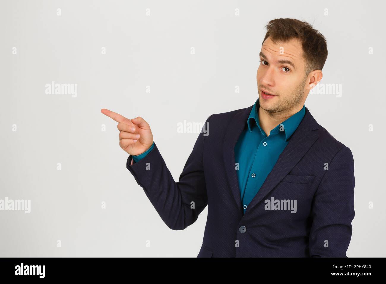 business man pointing space Stock Photo - Alamy