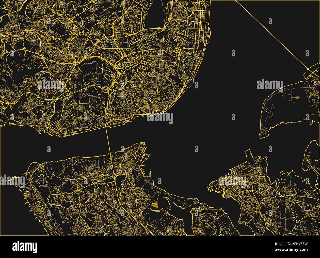 Black and yellow vector city map of Lisbon with well organized ...