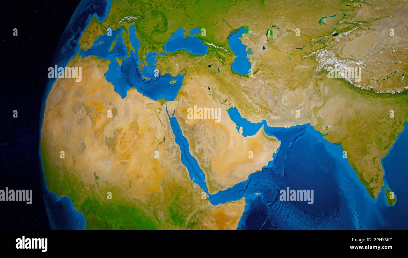 Earth globe zoomed and focused on Middle East. Day side of Earth ...