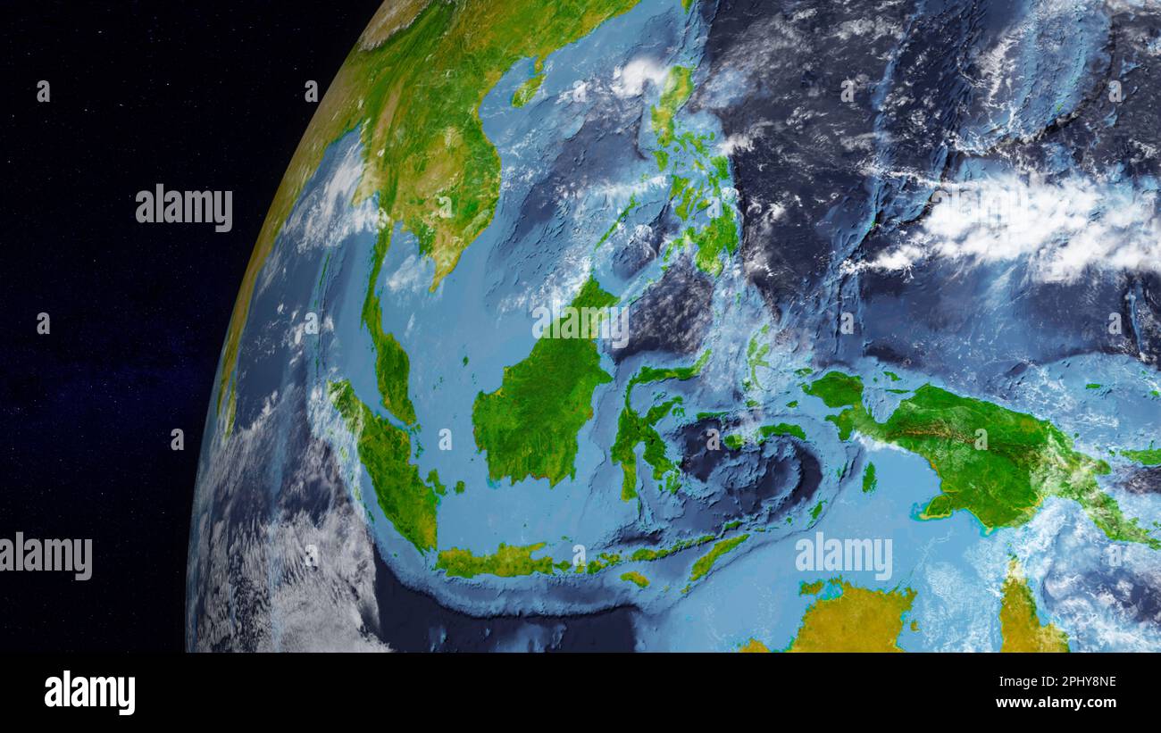 Realistic Earth globe zoomed and focused on Southeast Asia. Day side of ...