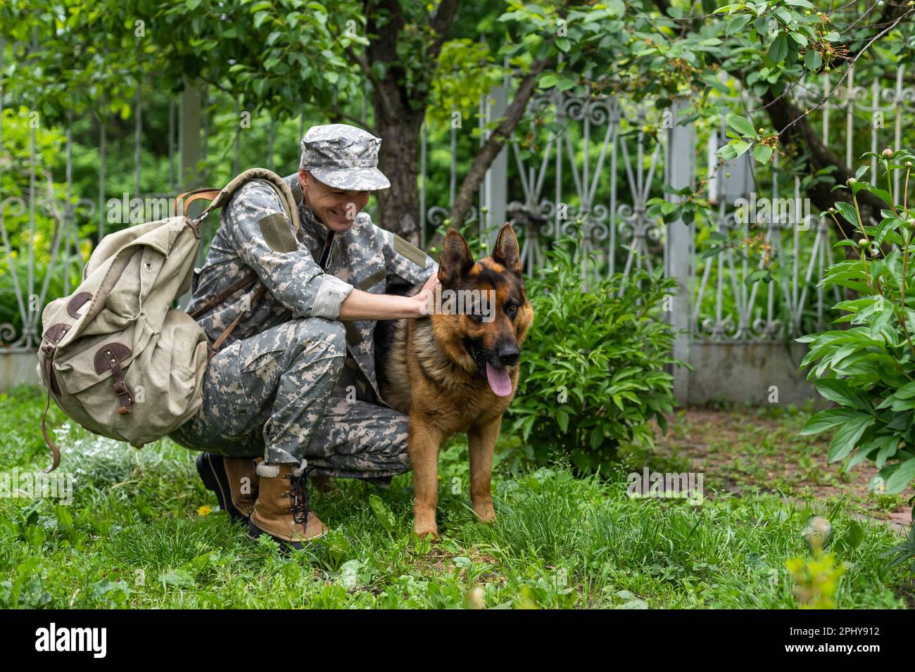military meeting with a dog Stock Photo - Alamy