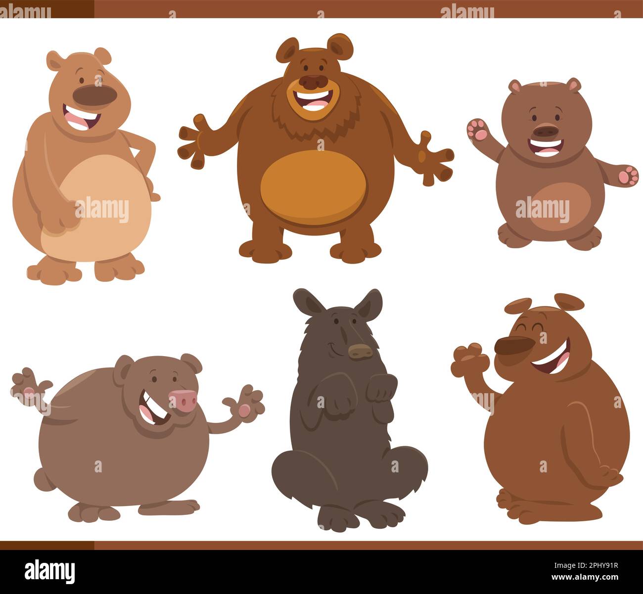 Cartoon illustration of funny bears wild animals comic characters set ...