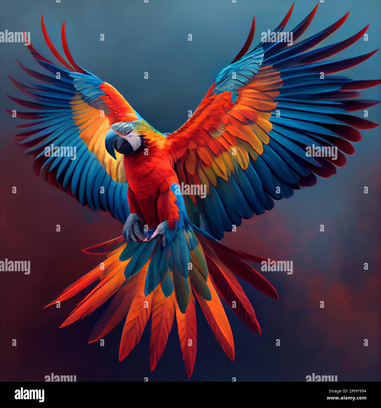 Macao parrot sits on a branch, Macaw in tropical forest. Wildlife scene nature. Concept wildlife ...