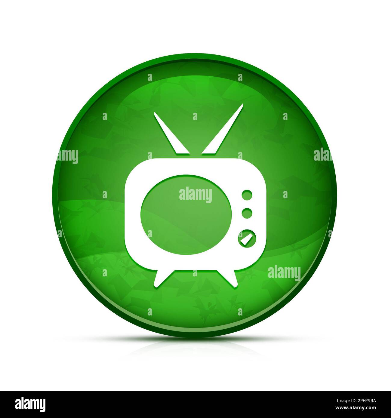 Telivision icon on classy splash green round button Stock Photo - Alamy