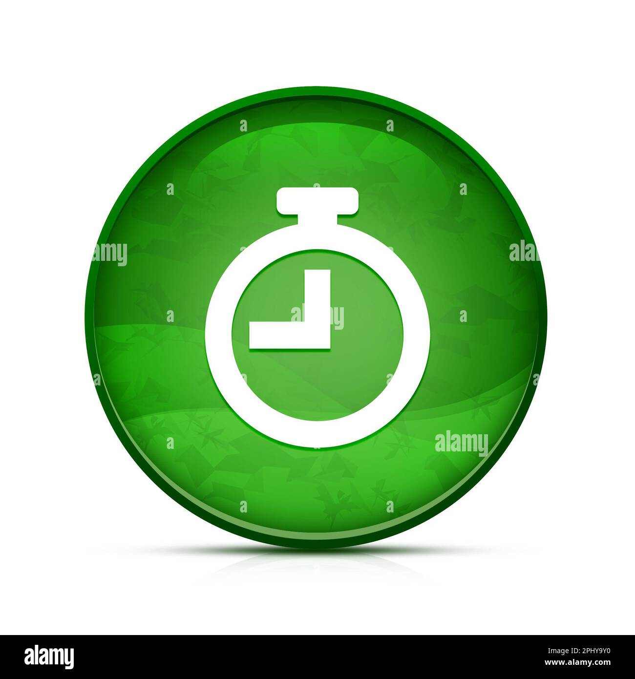 Timer icon on classy splash green round button Stock Photo - Alamy