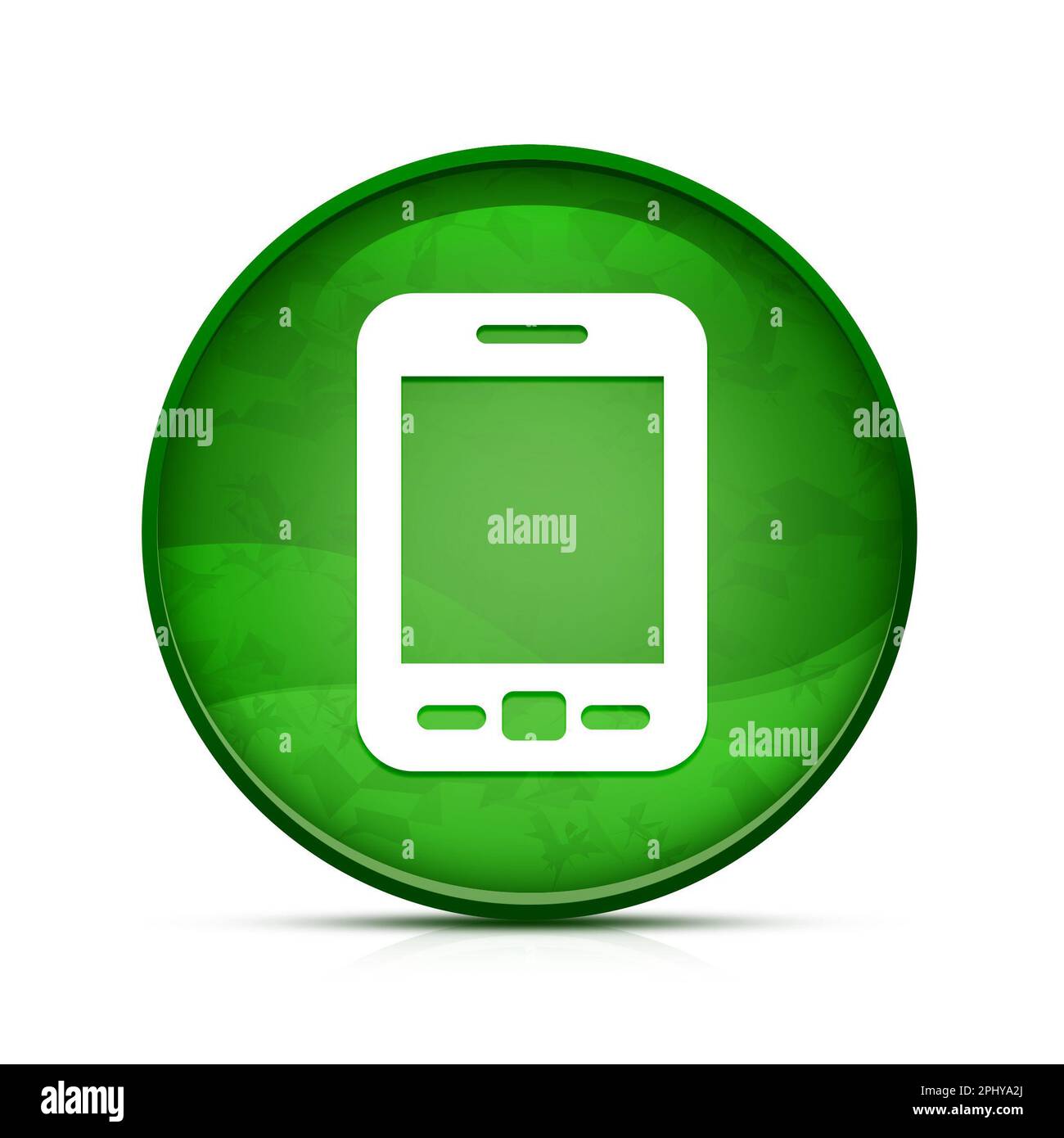 Mobile icon on classy splash green round button Stock Photo - Alamy