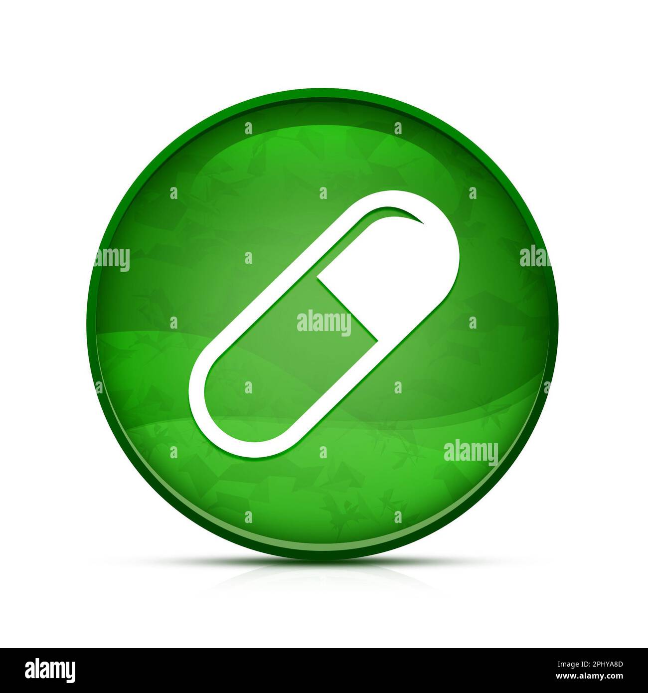 Pill icon on classy splash green round button Stock Photo - Alamy