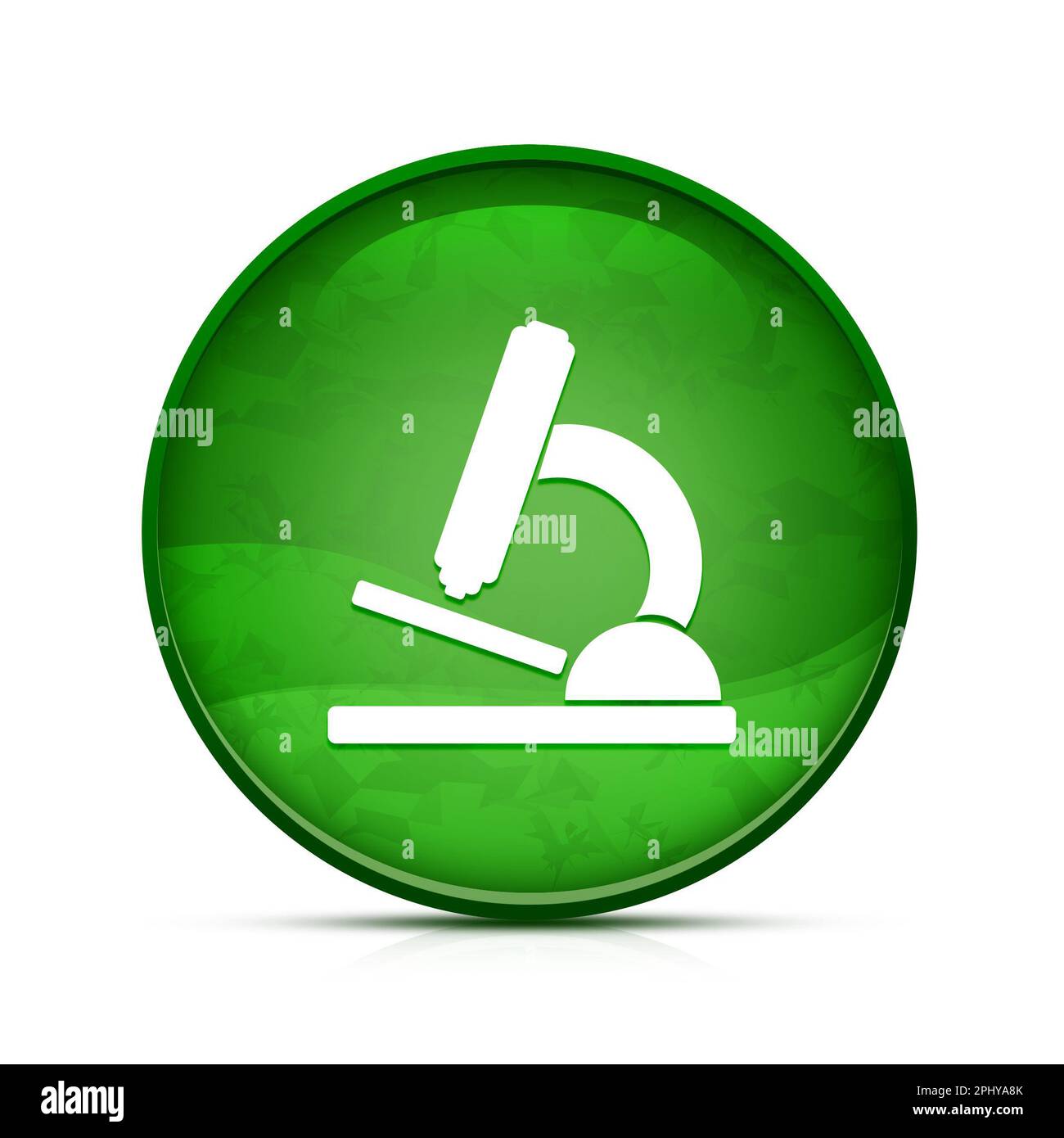 Microscope icon on classy splash green round button Stock Photo - Alamy