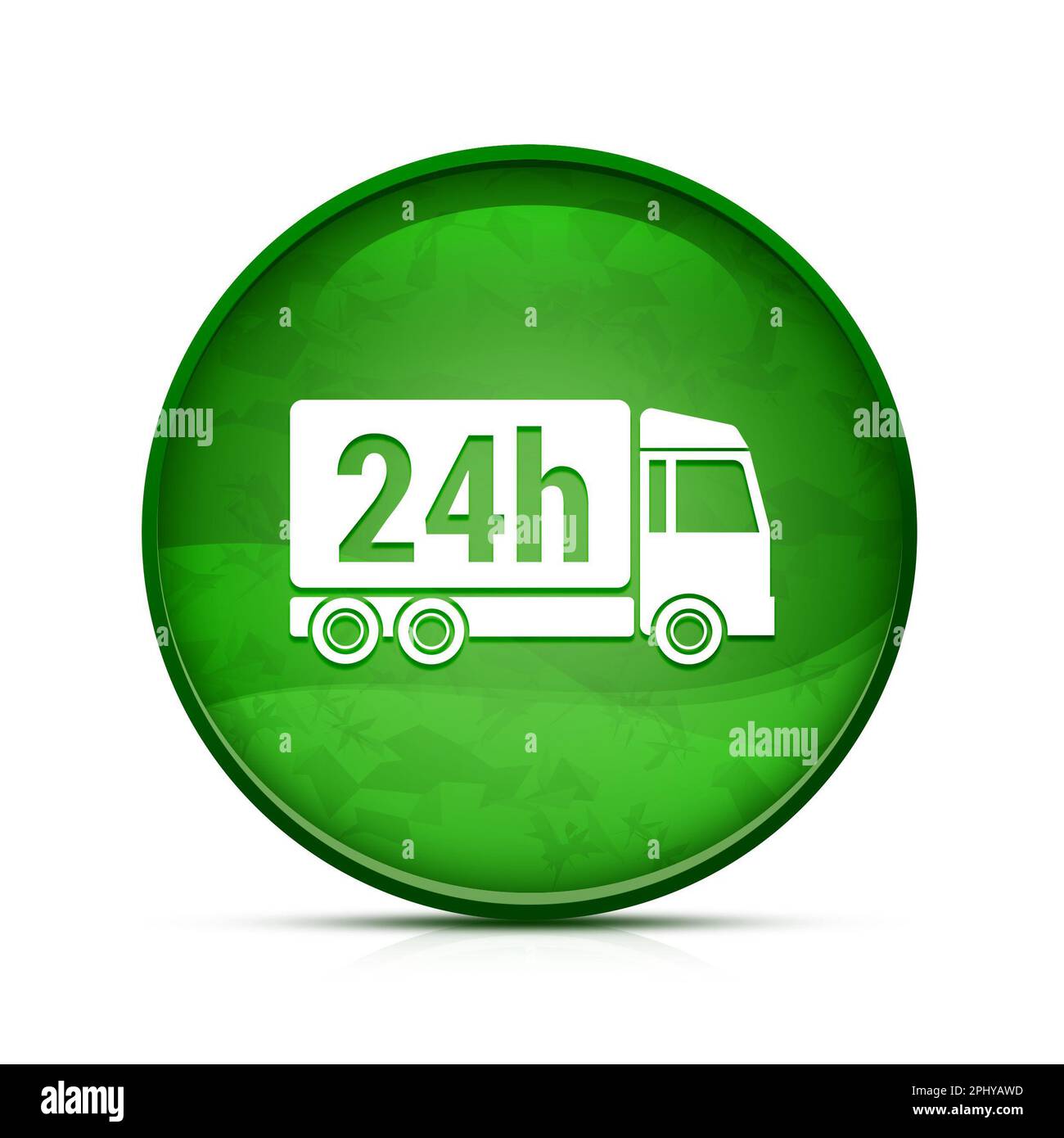 Delivery icon on classy splash green round button Stock Photo - Alamy