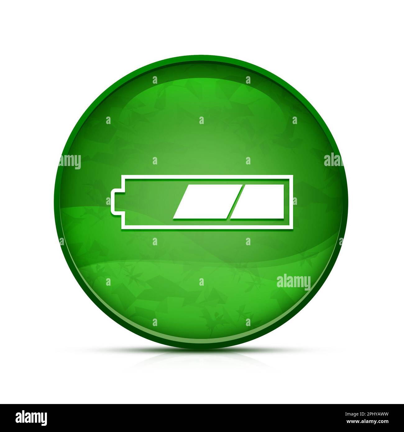 2 third charged battery icon on classy splash green round button Stock ...