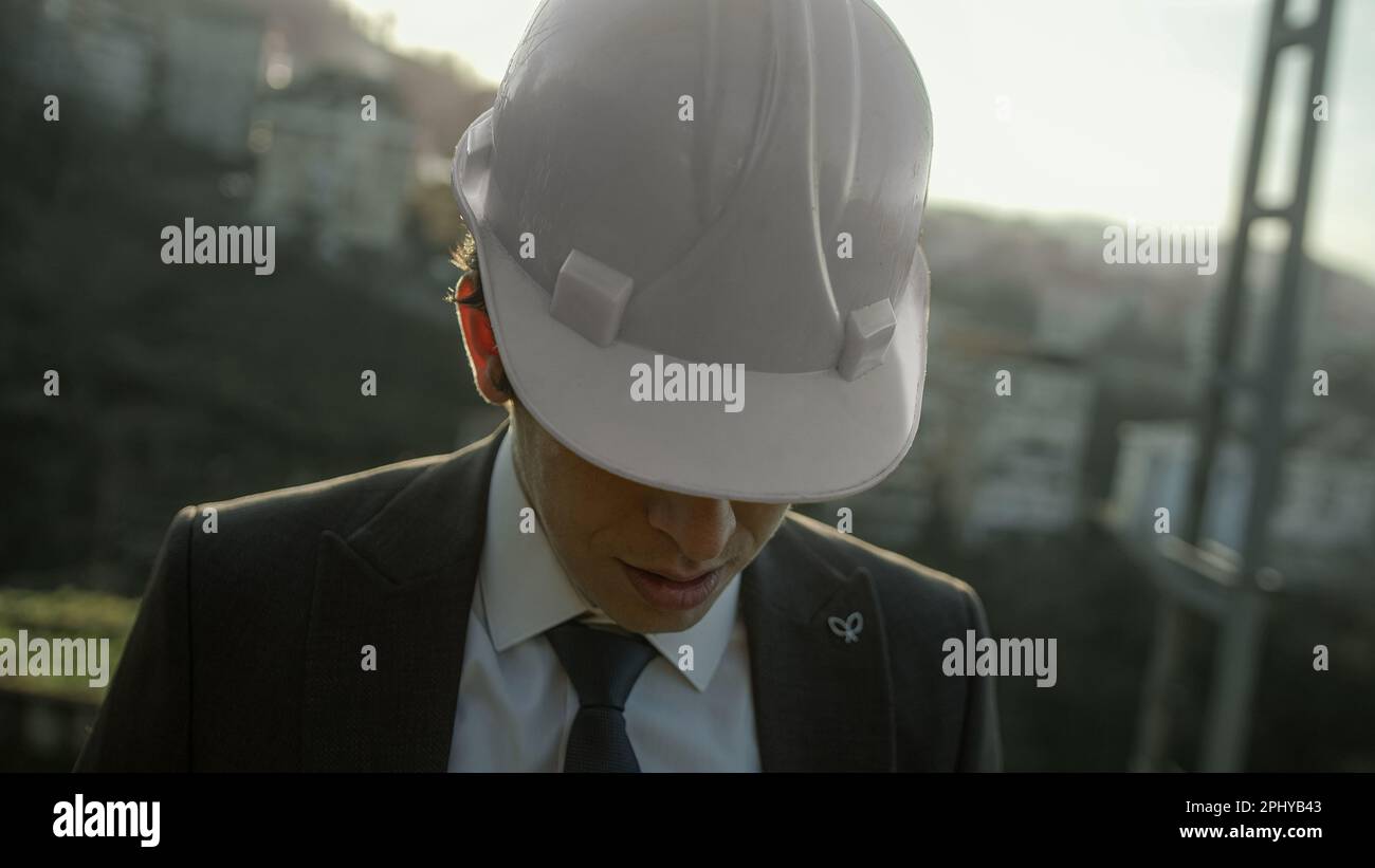 Civil Engineer in a Beret Looking Down, Concept of Professional ...