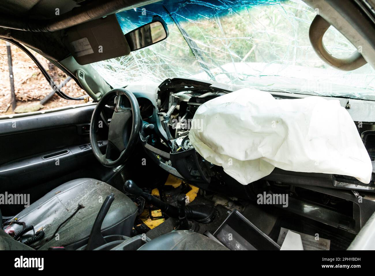The Car Interior Was Damaged By A Traffic Accident Stock Photo - Alamy