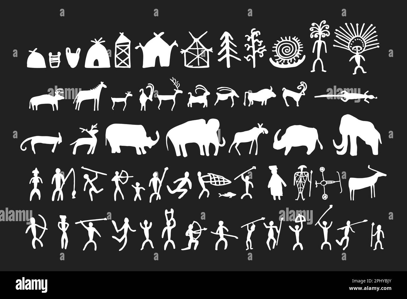 Cave painting prehistoric rock art hand drawn sketch style vector ...