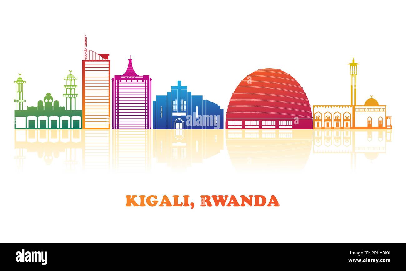 Colourfull Skyline panorama of city of Kigali, Rwanda - vector ...
