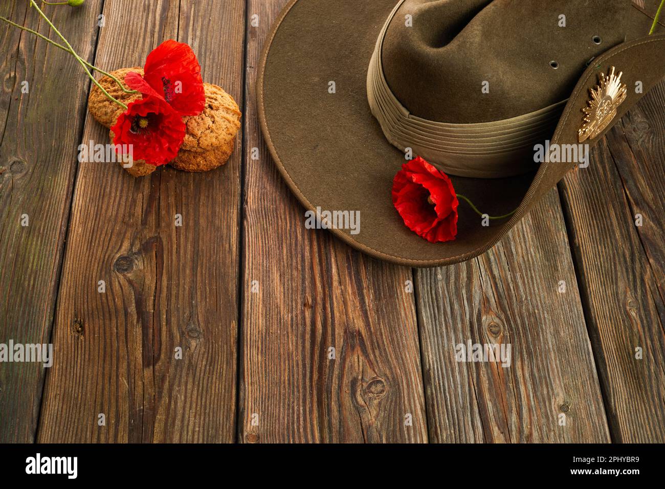 Australian Anzac Day. Australian army slouch hat red poppy and ...