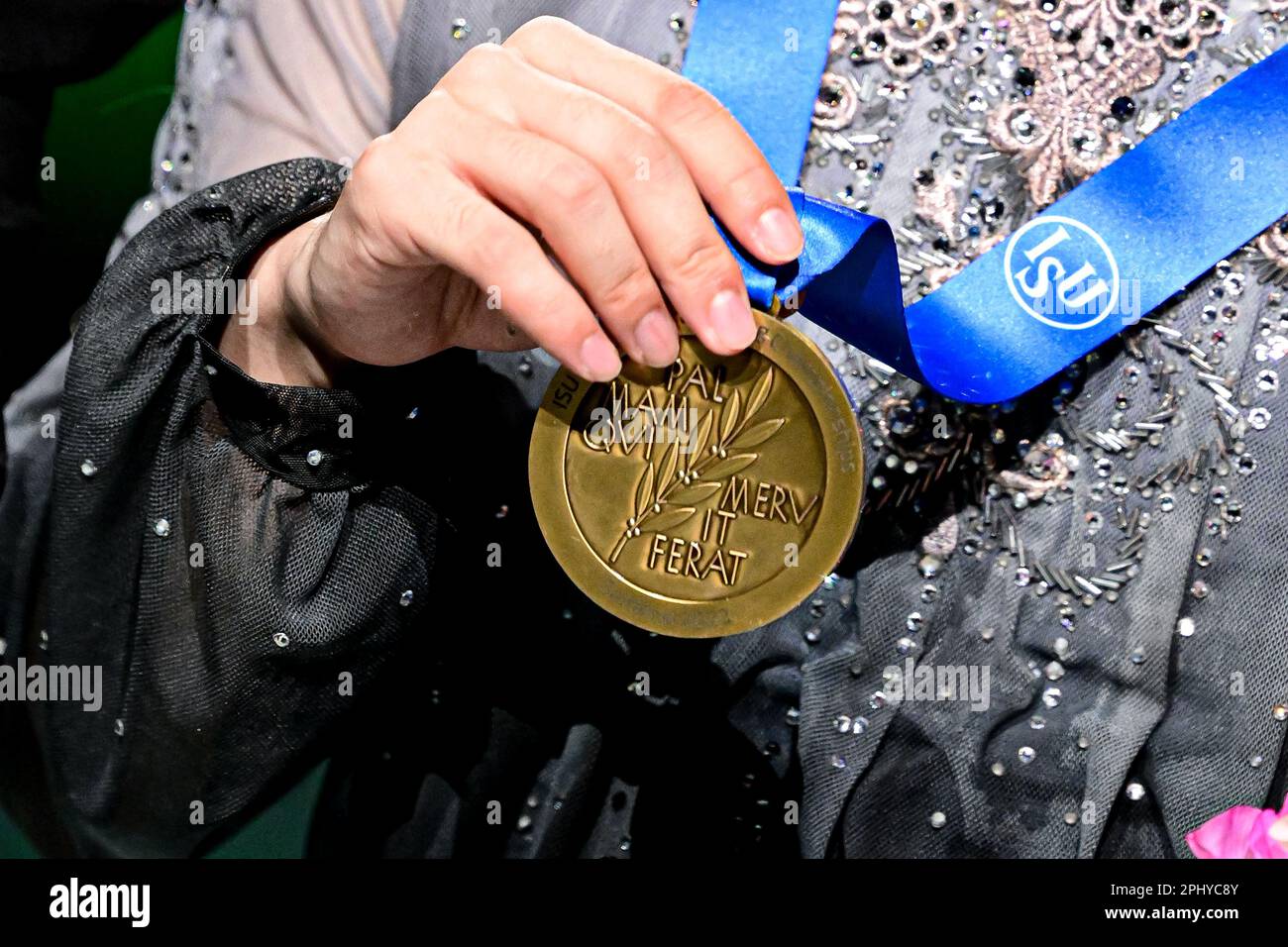 Men Awards: Shoma UNO (JPN) first place, holding his gold medal during ...