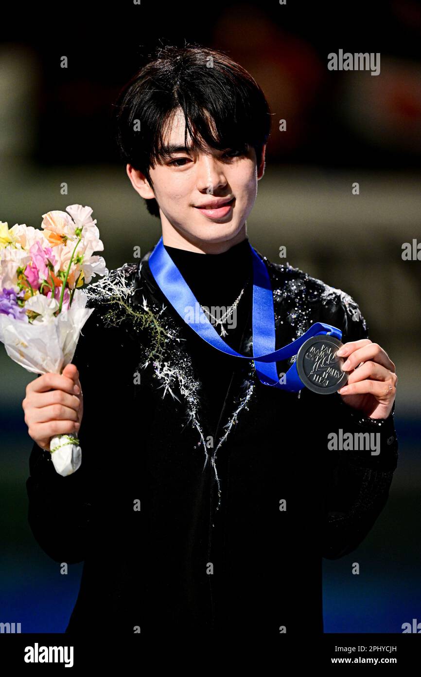 Men Awards: Junhwan CHA (KOR), second place, during Victory Ceremony at ISU World Figure Skating ...