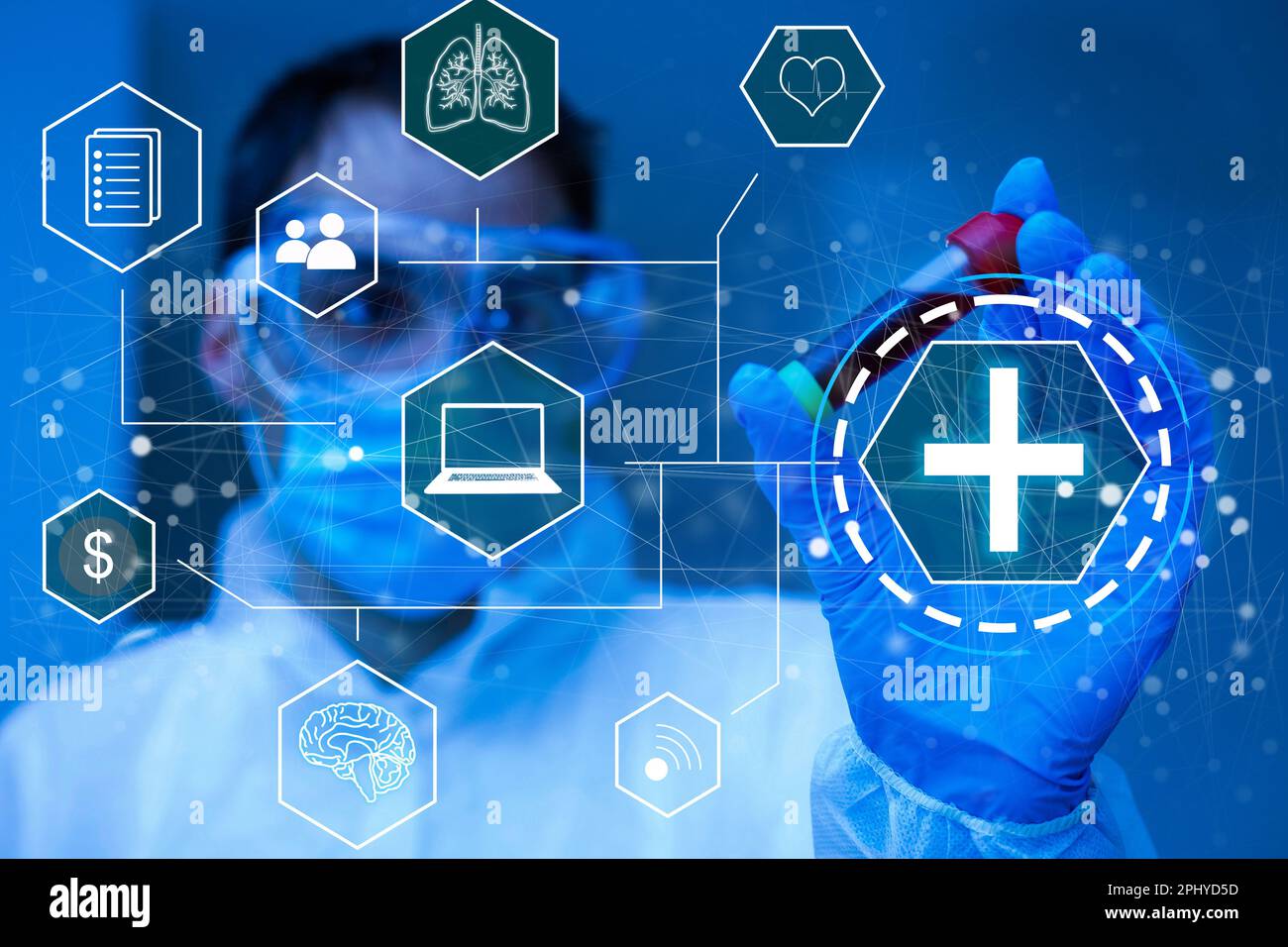 Medicine doctor touching icon medical network connection with modern ...