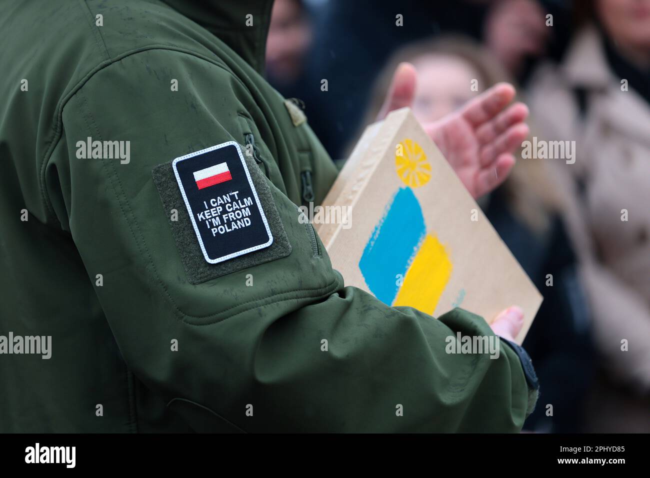 LVIV, UKRAINE - MARCH 29, 2023 - A shoulder patch is pictured on the ...