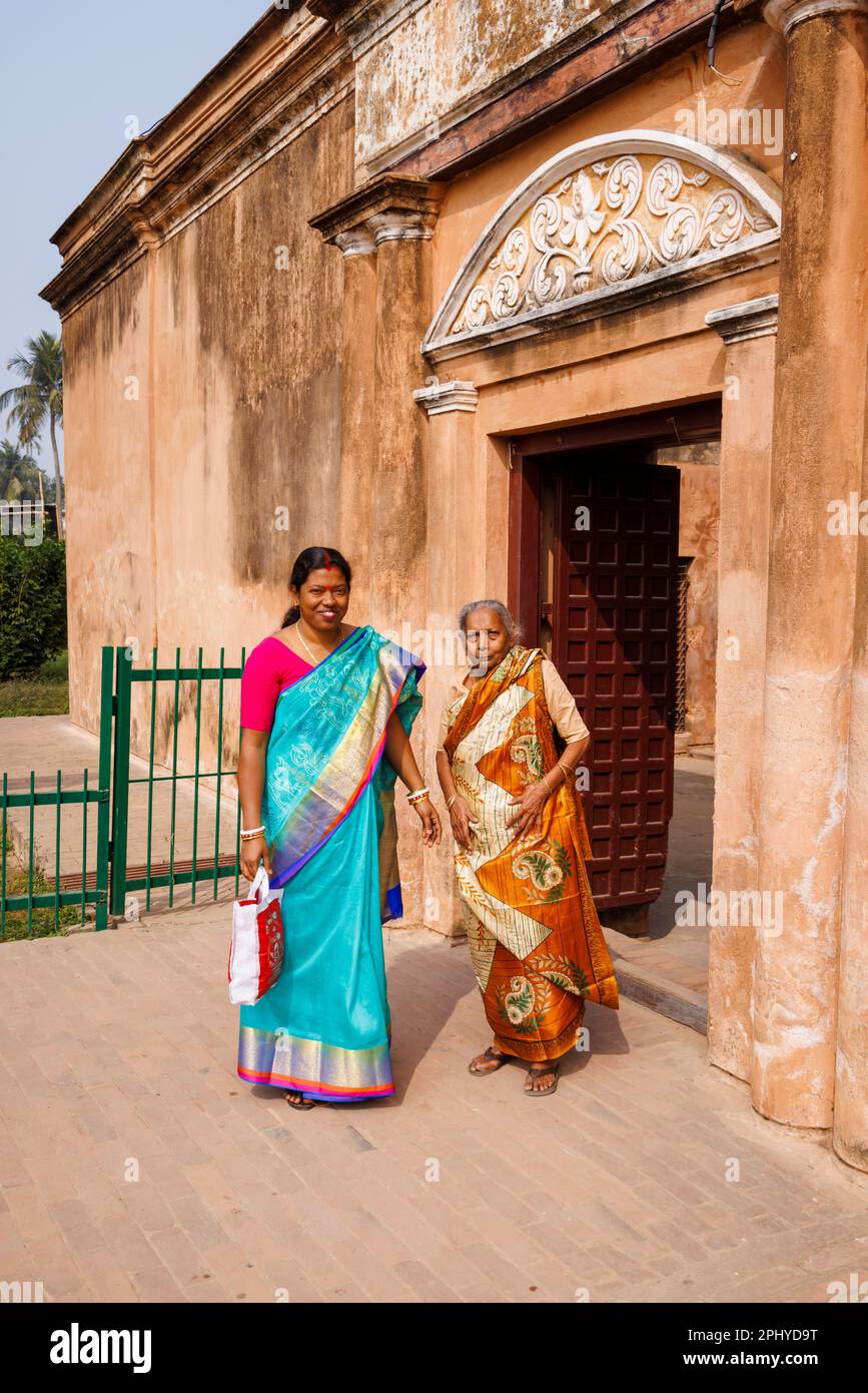 Two local women dressed in saris at the Kalna Rajbari Complex of Hindu ...