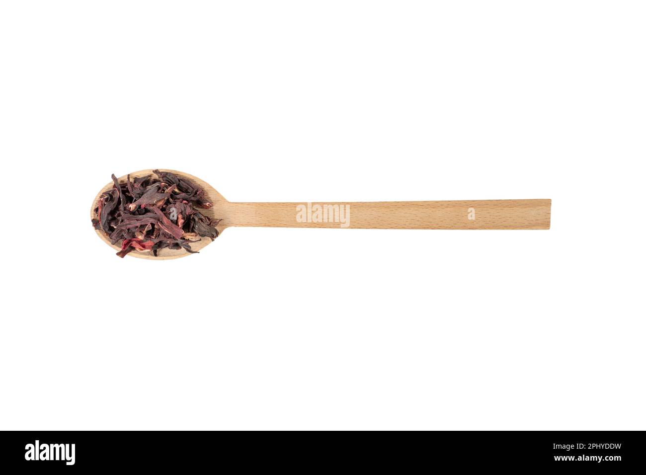 Dry hibiscus tea on wooden spoon isolated on white background. herb. herbal tea. food ingredient ...
