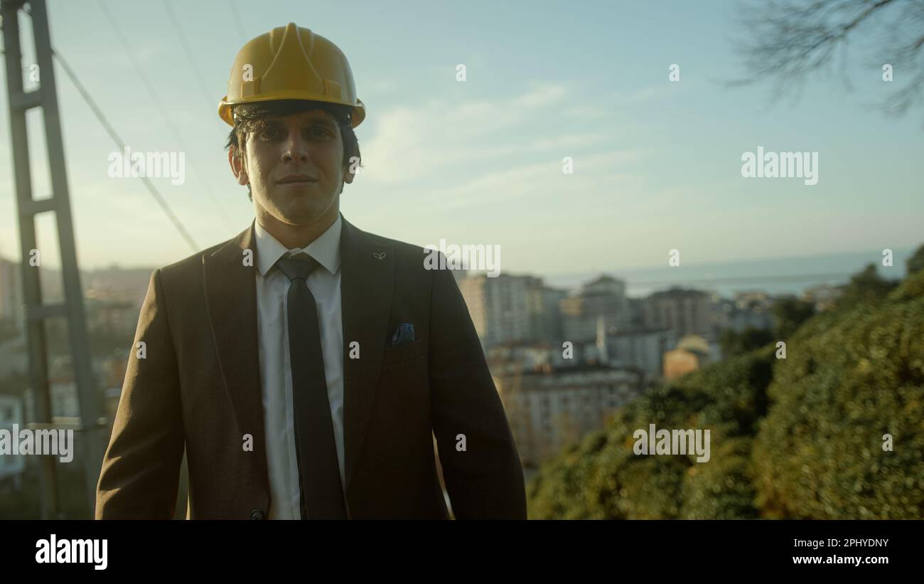 Handsome, Suit-and-Tie-Clad, Beardless, Helmeted Businessman or Urban ...
