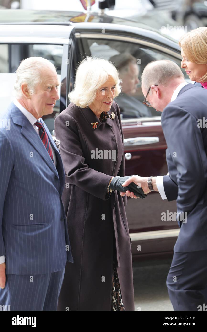 King Charles III and the Queen Consort are welcomed by the President of ...