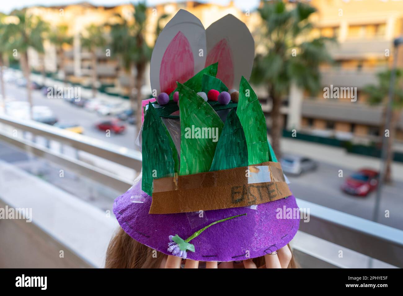 Home-made easter hat, rabbit style Stock Photo - Alamy