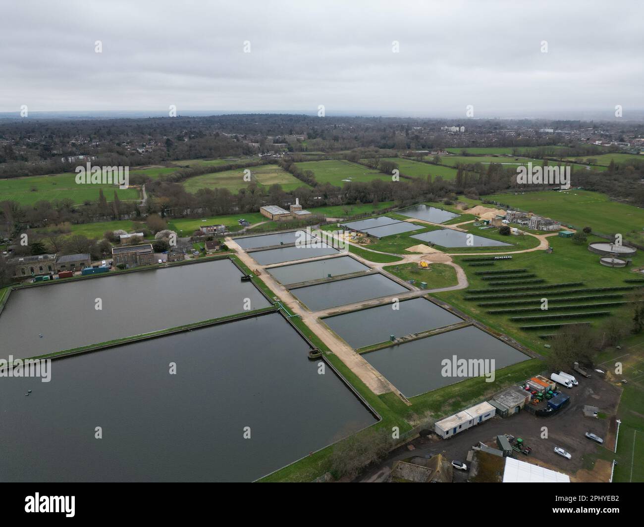 Walton Works Affinity Water Shepperton Surrey UK drone aerial view ...