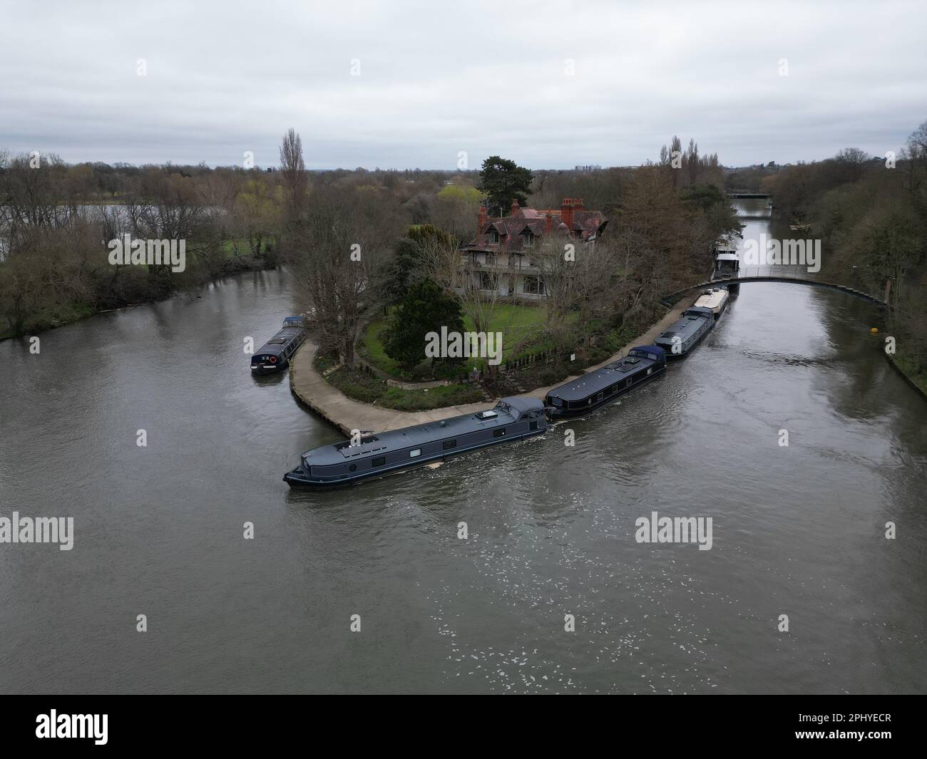 D'Oyly Carte Island Shepperton Surrey drone aerial view Stock Photo - Alamy