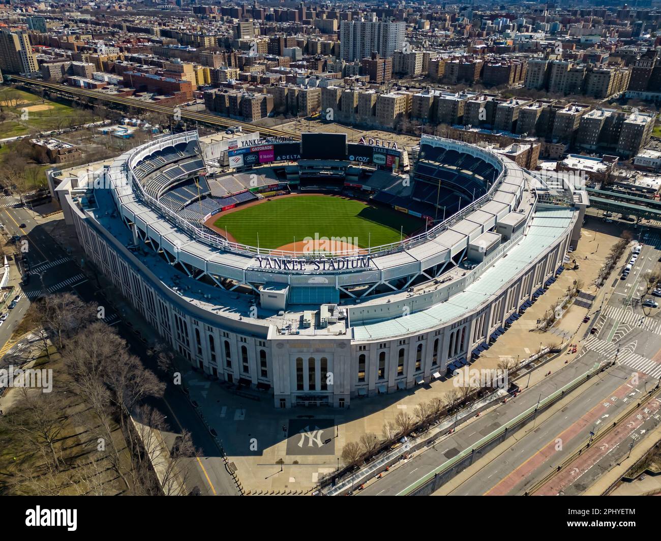 An aerial view of Yankee Stadium stadium located in The Bronx in New ...