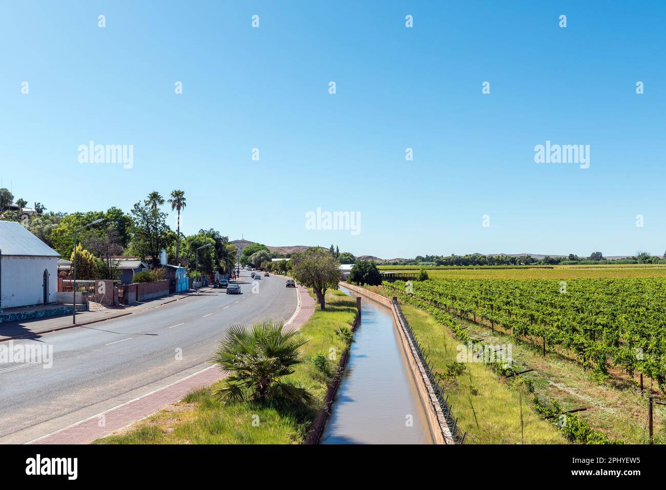 Keimoes, South Africa - Feb 25, 2023: A street scene, with irrigation ...
