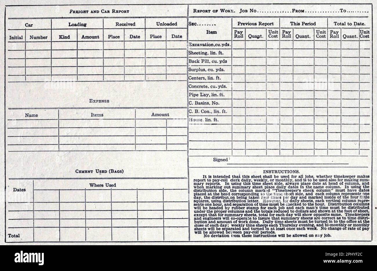 Time sheet, back, 1909 Stock Photo - Alamy