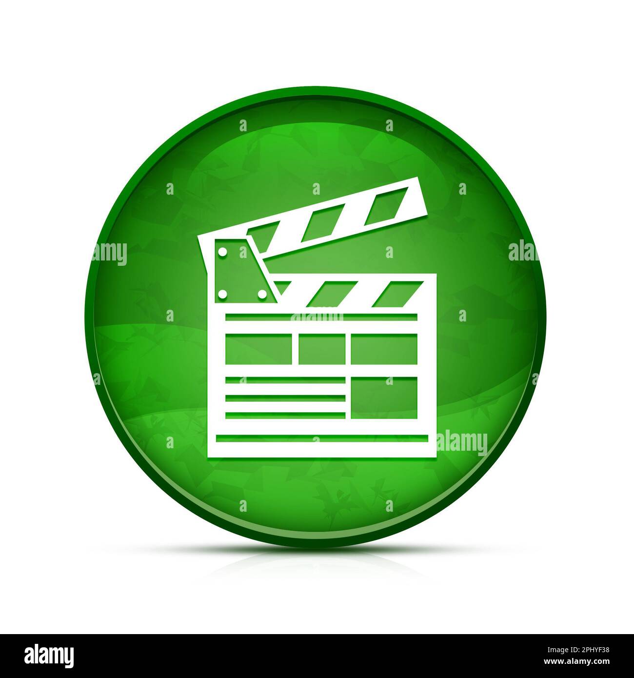 Cinema icon on classy splash green round button Stock Photo - Alamy