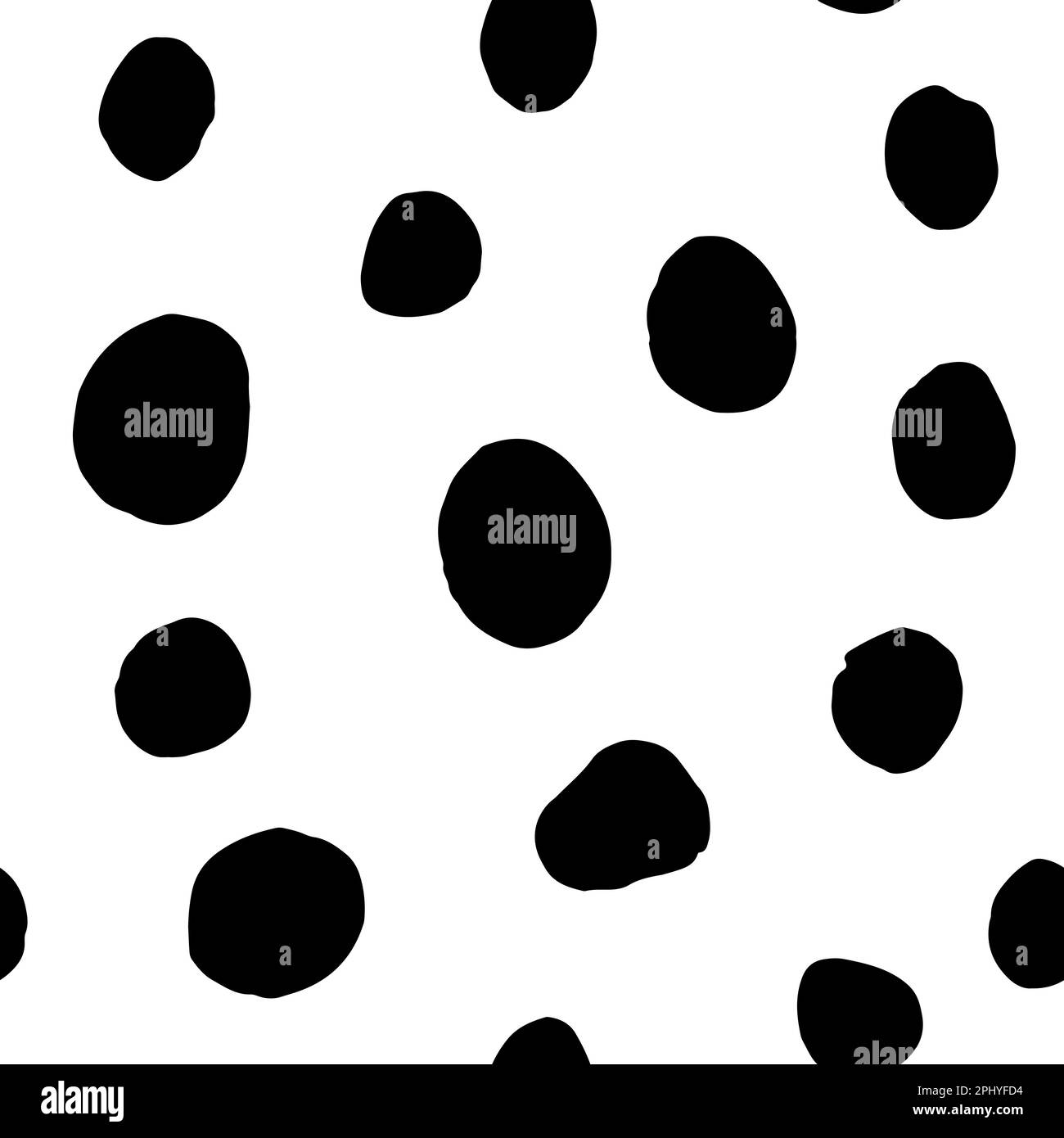 Seamless neutral polka dots pattern. Black hand-drawn circles isolated on white background ...