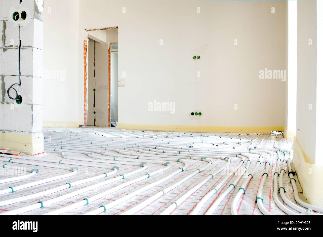 Installation of underfloor heating pipes for water heating. Heating ...