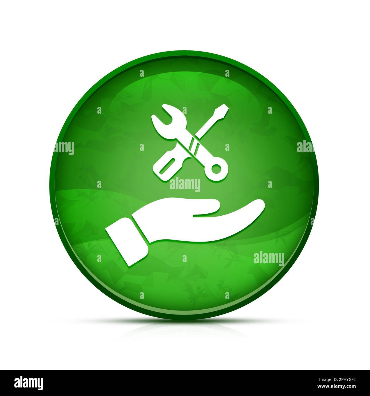 Hand Repair icon on classy splash green round button Stock Photo - Alamy
