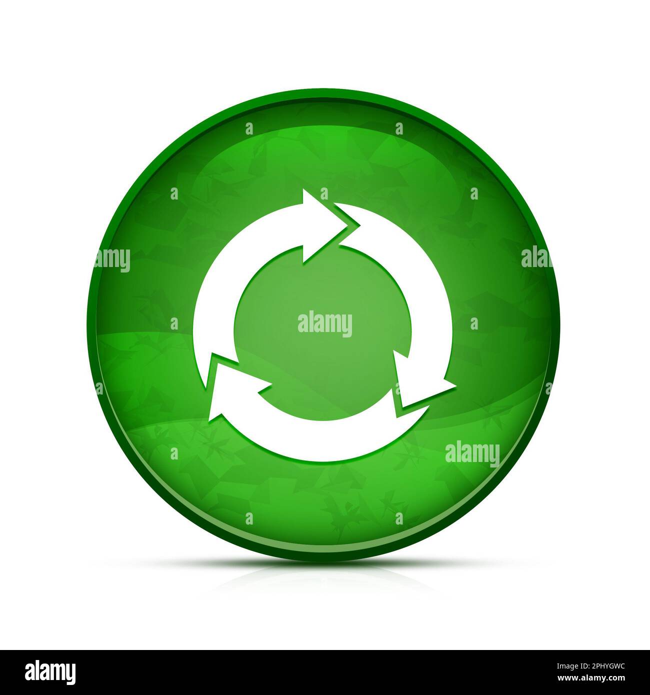 Three circle arrows icon on classy splash green round button Stock ...
