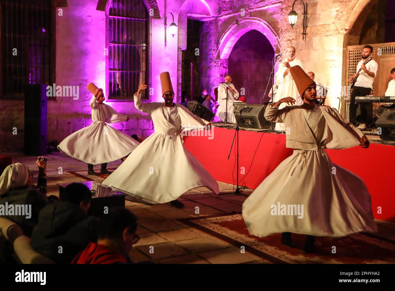 Cairo, Egypt. 29th Mar, 2023. Dancers perform Sufi dance at Prince Taz ...