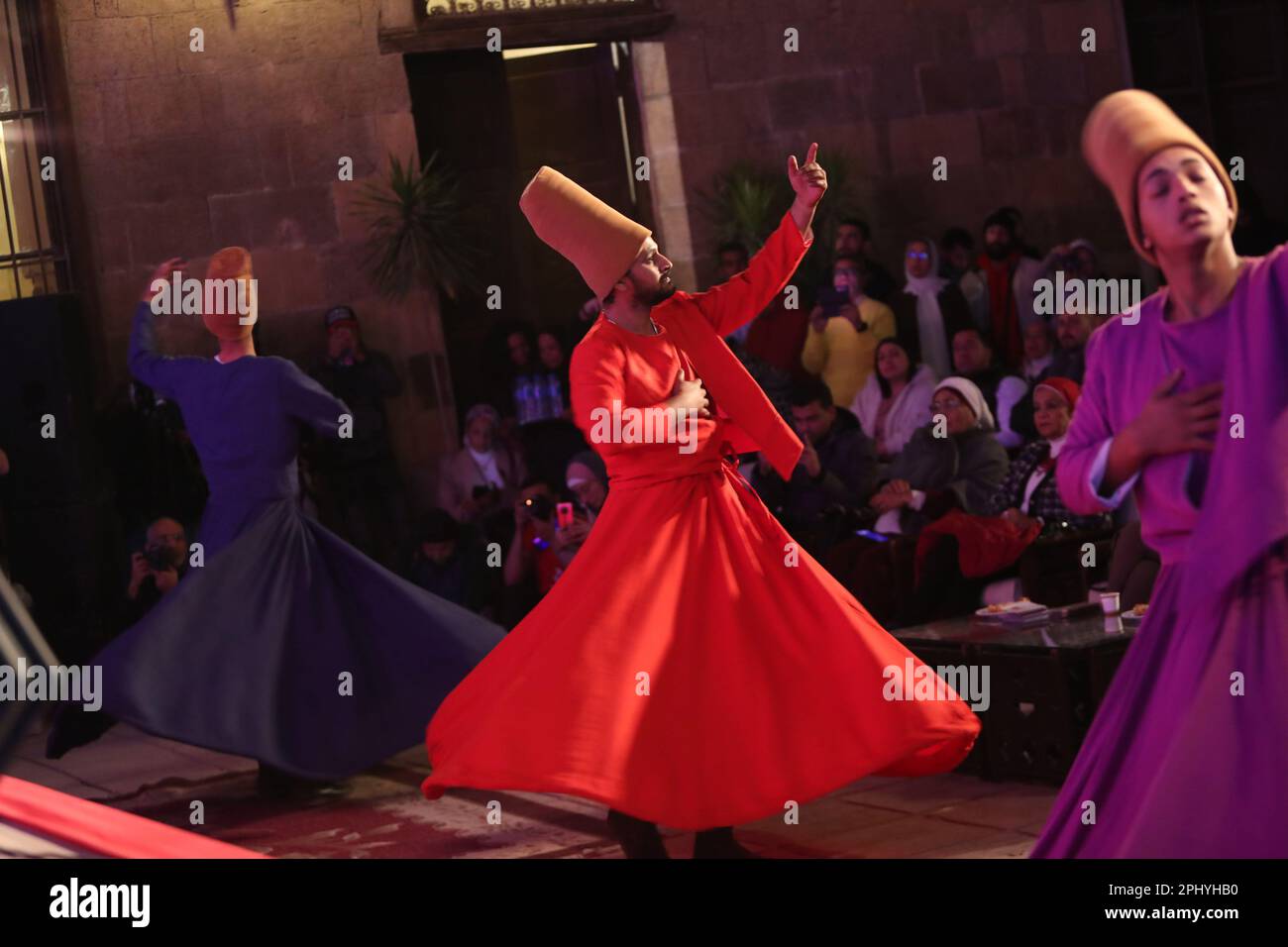 Cairo, Egypt. 29th Mar, 2023. Dancers perform Sufi dance at Prince Taz ...