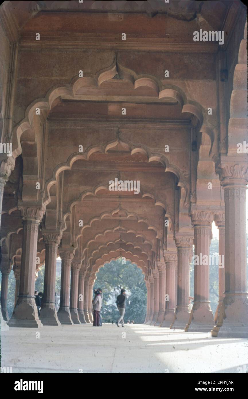 Audience hall of the 17th-century Red Fort, built in red sandstone with ...