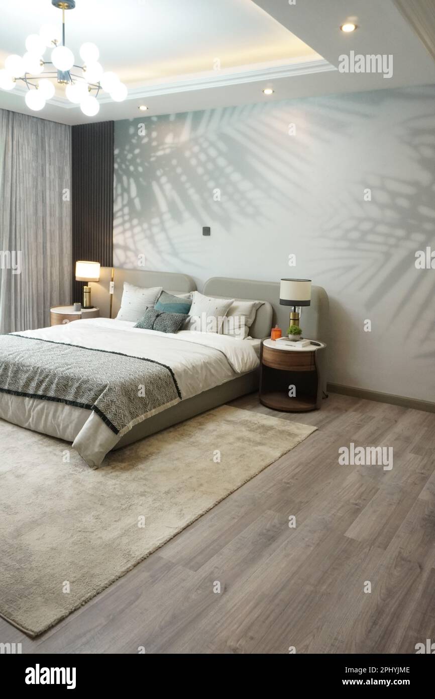 Hotel master en-suite bedroom with very beautiful curtains and modern ...