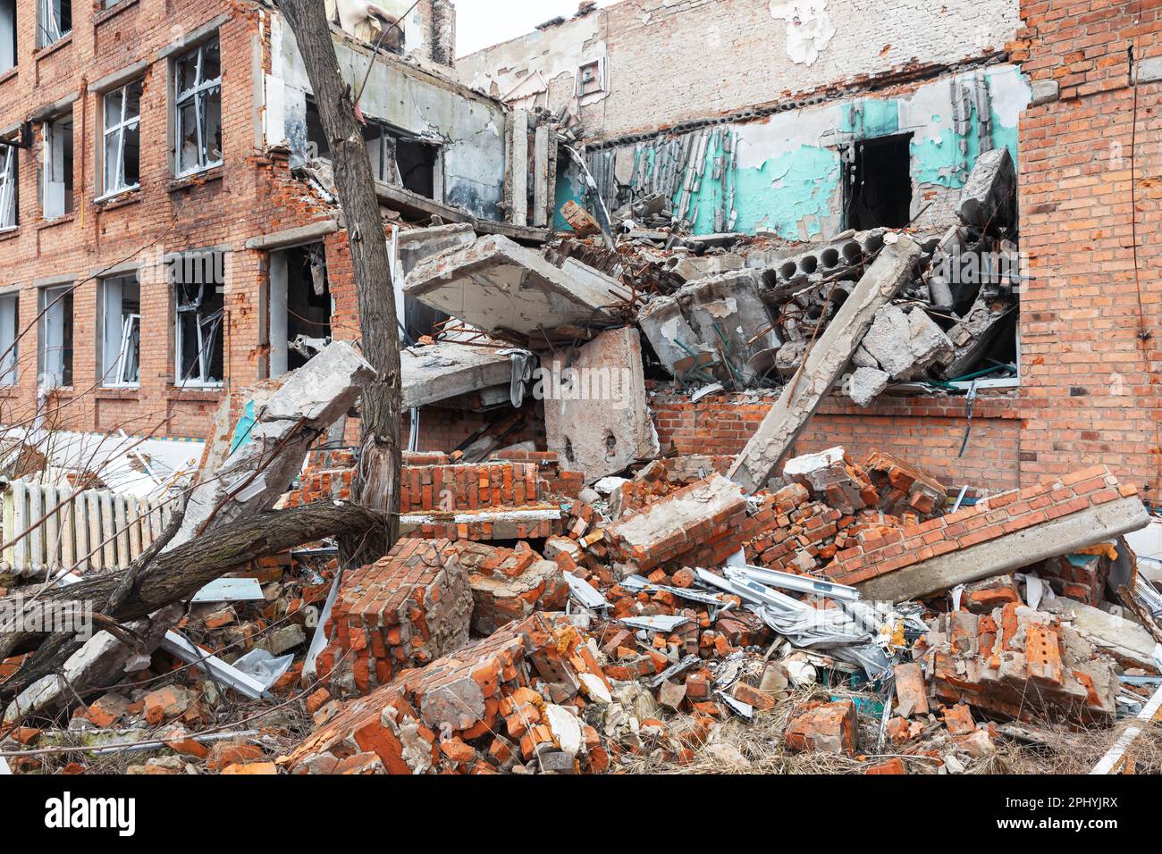 View of an apartment block destroyed in an explosion caused by rocket ...