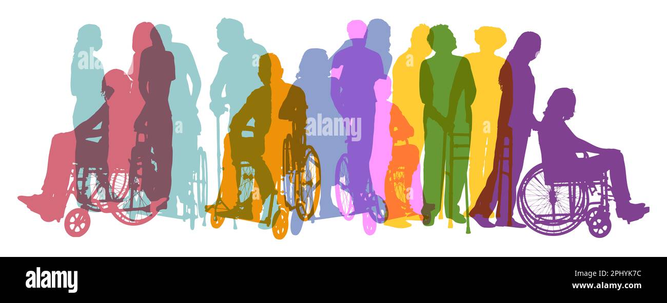 Colorful colored silhouettes of aged people as retirement home and ...
